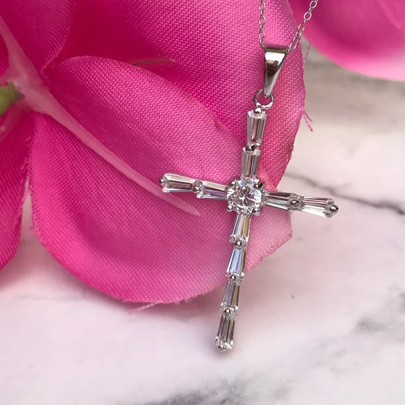 Jewelry | 14k White Gold Lab 2ct Diamond Cross Necklace | Poshmark